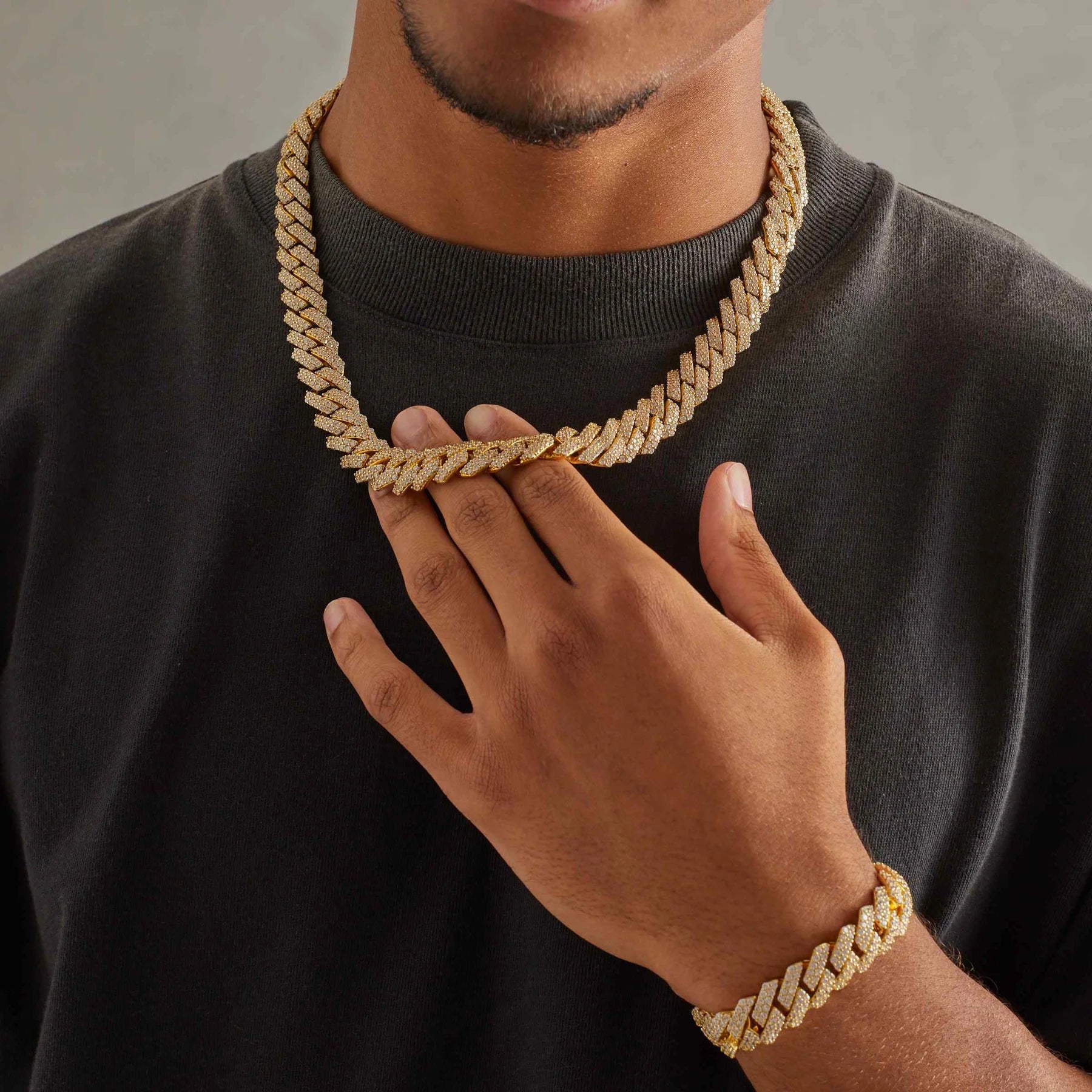 Prong Link Chain + Bracelet Bundle - Gold